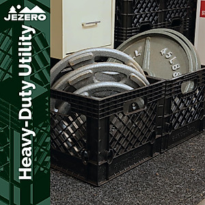 JEZERO Milk Crate for Household Storage: The Ultimate Storage Tote for Groceries, Garages, Kayaking & Outdoor, Stackable Storage | BLACK, Plastic, 13" x 13" x 11” (MC16-S2)