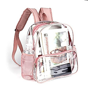 Small Clear Backpack Stadium Approved 12x12x6 Clear Mini Backpack for Girls Women ( Rose Gold )