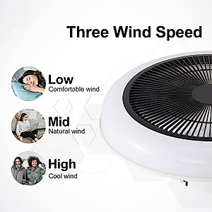 HJGBRC Modern Ceiling Fan with Lights, 18'' Low Profile, 3-Speed, Reversible, Quiet, Remote Control, 3 Color, Enclosed, Indoor, LED, Black, HJGBRC-FSDH-001