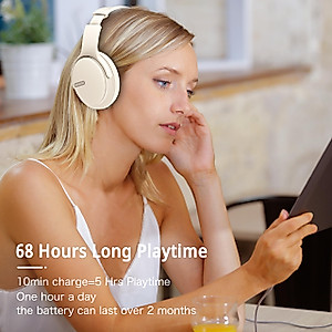 AMORNO Bluetooth Headphones Over Ear, 68 Hours Playtime Wireless Headphones with Mic, Foldable Adjustable Lightweight Hifi Stereo Headset for Cellphone/PC/Work/Travel (White)