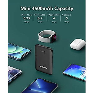 Alongza Small Portable Phone Charger 4500mAh Power Bank with Built-in Cable USB C Fast Lightweight Battery Pack Cell Phone Charger Slim Clutch Charger External Battery Backup for iPhone,Android