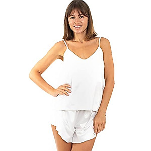 Belle's Design Women's Sexy Plain Satin Silk Cami Shorts set 2 Piece Pajama Bridal Lingerie Sleepwear (White, Large)