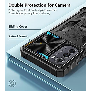 FNTCASE Military Grade Moto Edge 2022 Case: Shockproof TPU, Sturdy Kickstand & Camera Slide Cover - Black