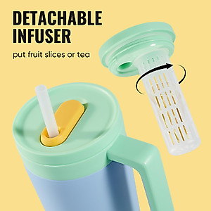 Fijinhom 40 oz Tumbler with Handle and Straw, Triple Layer Insulated Stainless Steel Water Bottle with Infuser, Travel Tumbler Fit Most Cupholder, Gifts for Women & Men, Light Blue