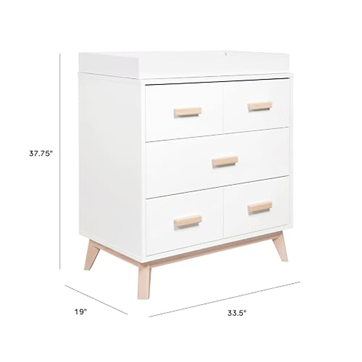 Babyletto Scoot 3-Drawer Changer Dresser with Removable Changing Tray in White and Washed Natural, Greenguard Gold Certified