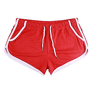 Men's Running Shorts Mesh Workout Bodybuilding Quick Dry Red L
