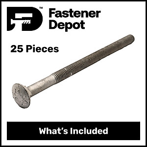 1/2"-13 x 18 Hot Dipped Galvanized Carriage Bolt, 6" Thread, Grade A, Quantity 25 - by Fastener Depot, LLC