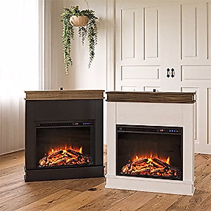 Ameriwood Home Mateo Fireplace with Mantel, Ivory Oak with Rustic Mantel