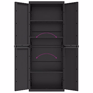 vidaXL Outdoor Storage Cabinet Black PP 25.6"x14.6"x65" - Weather-Resistant Utility Cupboard with Adjustable Shelves and Lockable Doors for Garden, Patio, and Balcony