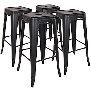 Elevon 30 Inches Metal Bar Stools High Backless Stools Indoor Outdoor Stackable Kitchen Stools, Black, Set of 4