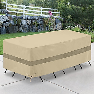 SunPatio Outdoor Furniture Set Cover Waterproof, Heavy Duty Rectangular Table and Chairs Cover for Patio Furniture, All Weather Protection Outside Sectional Cover, 76''L x 46''W x 30''H, Beige