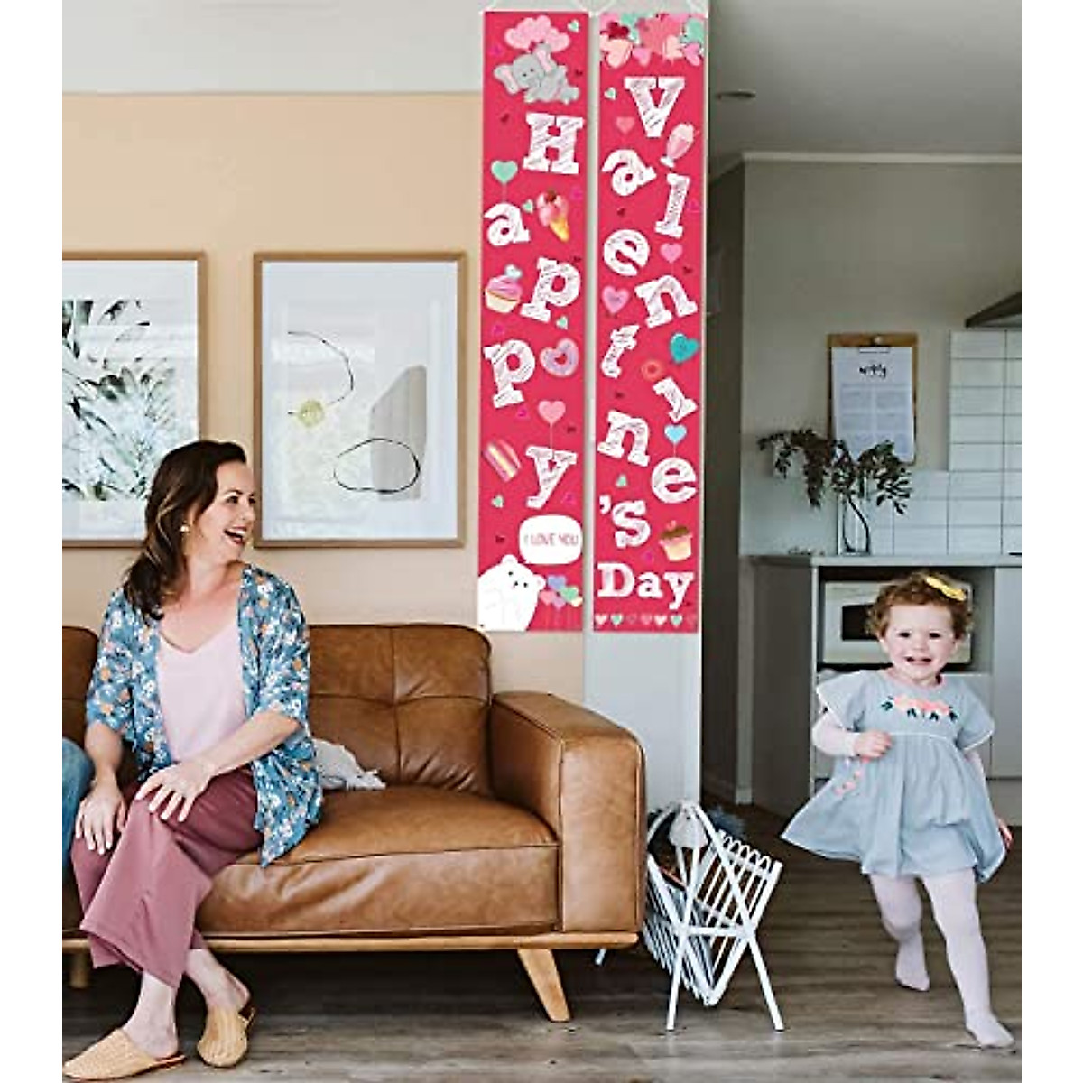 90shine 2PCS Valentines Day Decorations Lighted Banners - Valentine Door Porch Signs Heart Love Hangings Wall Decor Party Supplies(Not Batteries Included)