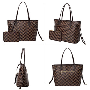 Lacel Urwebin Handbags for Women Designer Fashion Purses Top Handle Satchel Shoulder Bags 2pcs with Small Wallet (Brown)