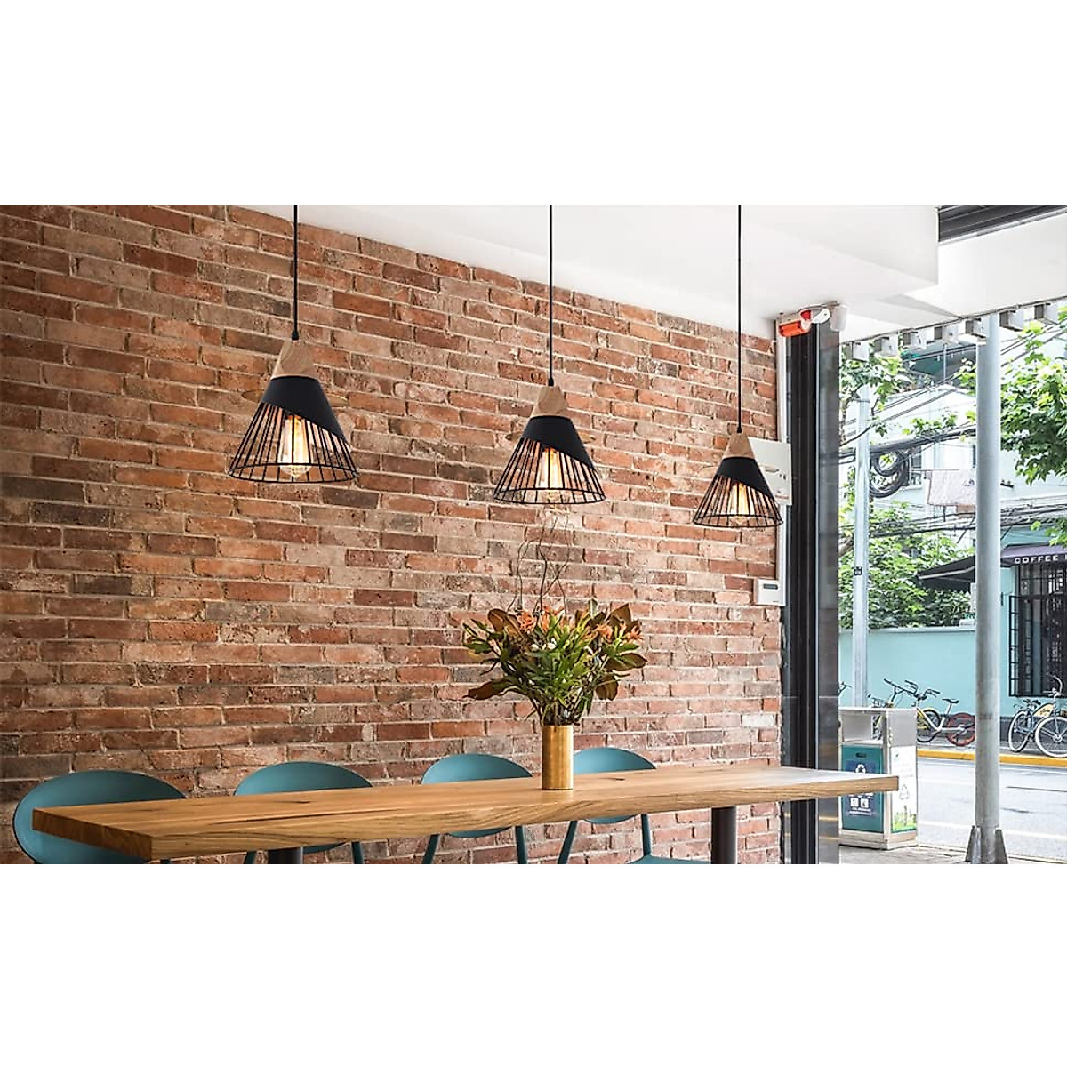 Mxsaoud Modern Black Pendant Light Over Kitchen Island, Adjustable Wood Hanging Light Fixture,Industrial Pendant Lighting for Dining Room,Living Room,Bedroom,Hallway,kitchen,Bar