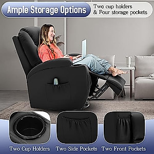 Korser Recliner Chair, Rocking Chair with Massage and Heat, 360° Swivel Recliner Chairs for Adults, Rocker Manual Recliner with Remote Control and Cup Holder for Living Room, Bedroom, Nursery
