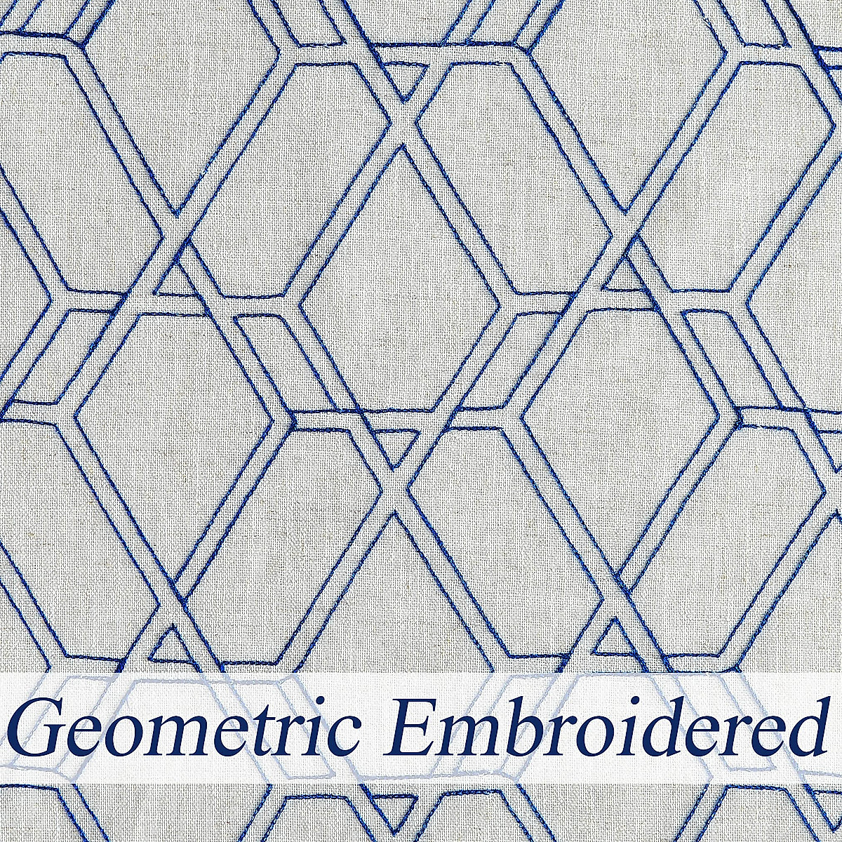 WEST LAKE Boho Geometric Semi Sheer Curtain Panels 84 Inch Blue Beige Natural Bohemia Geometric Embroidery Contemporary Lattice Grommet Farmhouse Window Treatment Drapes Living Room Bedroom 40”x84”x2
