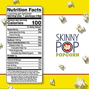 Skinny Popcorn White Cheddar Snack Packs, Halloween Snacks for Kids, 0.65 Oz, 6 Count