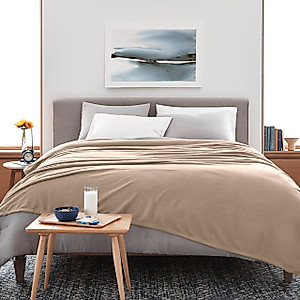 Martex Fleece Blanket Queen Size - Fleece Bed Blanket - All Season Warm Lightweight Super Soft Anti Static Throw Blanket - Beige Blanket - Hotel Quality- Blanket For Couch (90x90 Inches, Beige)