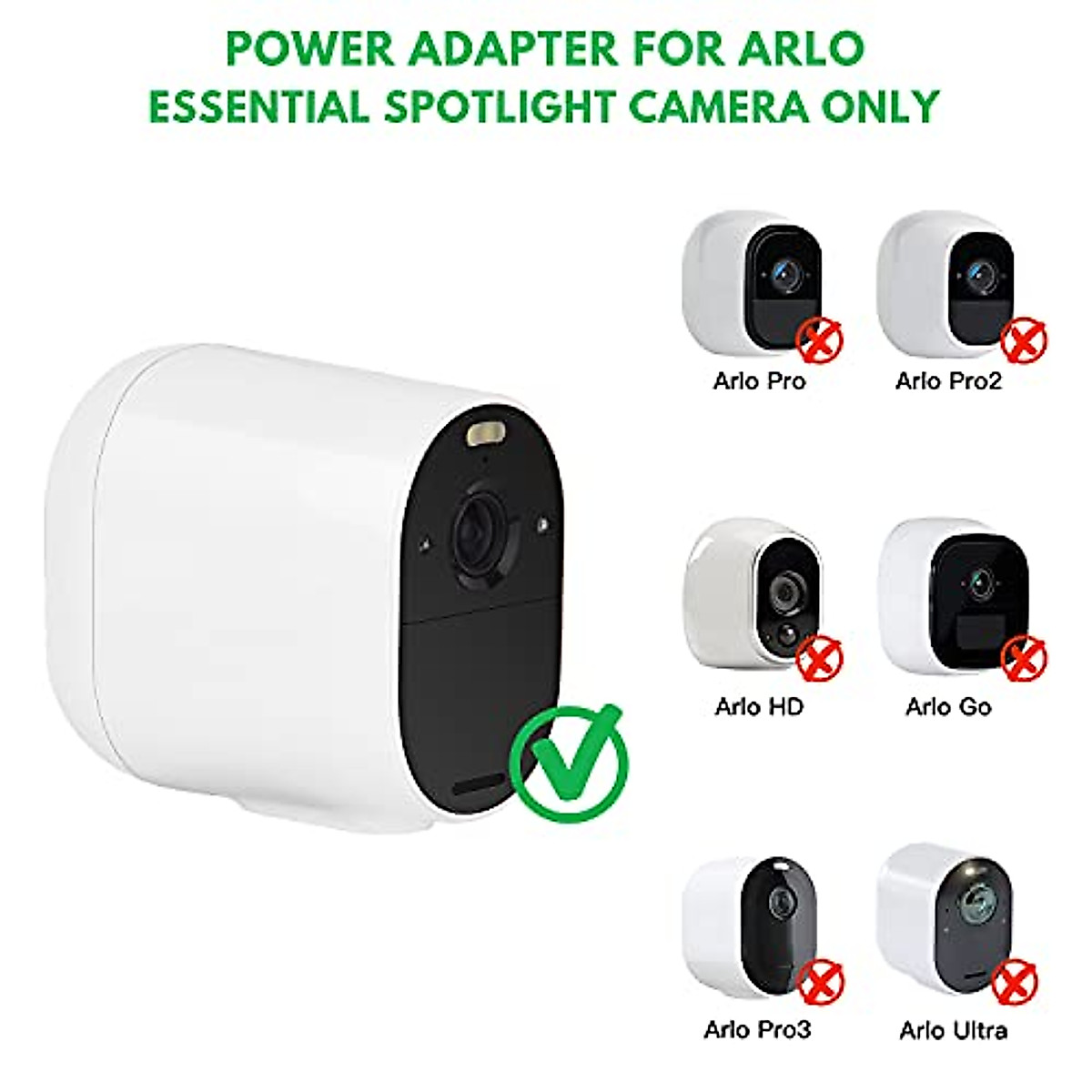 ALERTCAM 2Pack 16.4Ft/5m Power Adapter for Arlo Essential Spotlight, Weatherproof Outdoor Power Cable Continuously Charging Your Arlo Essential Camera - White