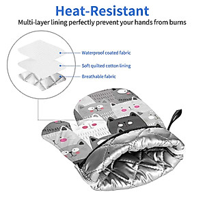 Ouqiuwa Hipster Cartoon Cute Cat Kitten Gray Oven Mitt/Glove for Easy Gripping Set of 2 Kitchen Accessories