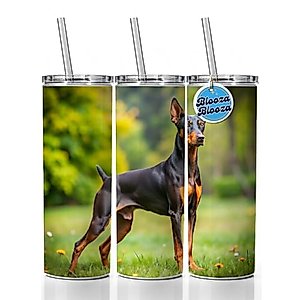 German Pinscher Dog Photo Skinny Tumbler 20oz with Straw Insulated Water Bottle Gift