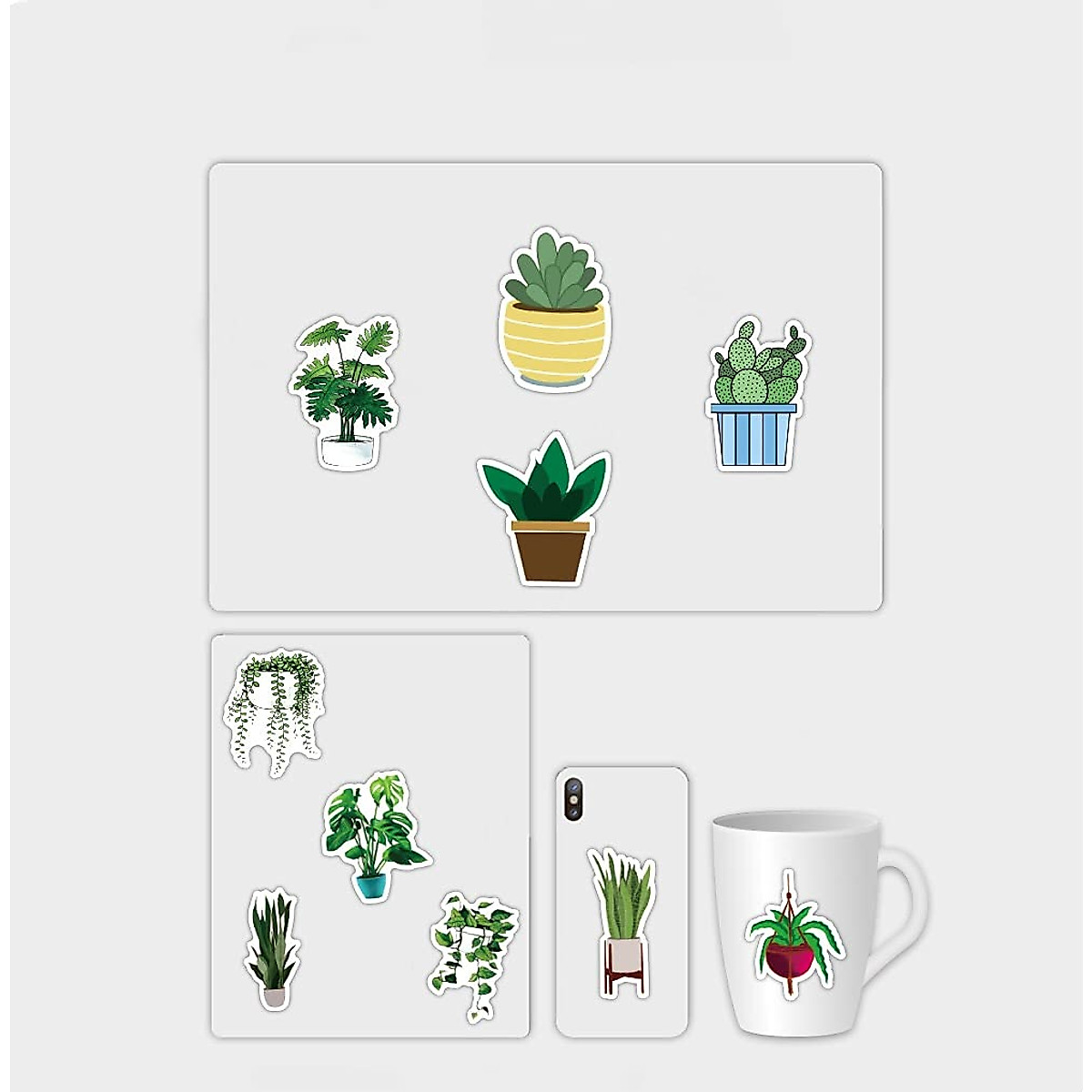 50 Pieces of Garden Potted Green Plant Stickers Kettle Envelope Greeting Card Desk Bedroom Refrigerator Laptop Diary Gift Box Home School Craft Decoration Waterproof Sticker