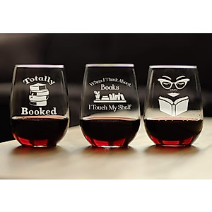 Totally Booked - Stemless Wine Glass - Cute Funny Book Club Gifts for Lovers of Reading & Fun Librarians - Large