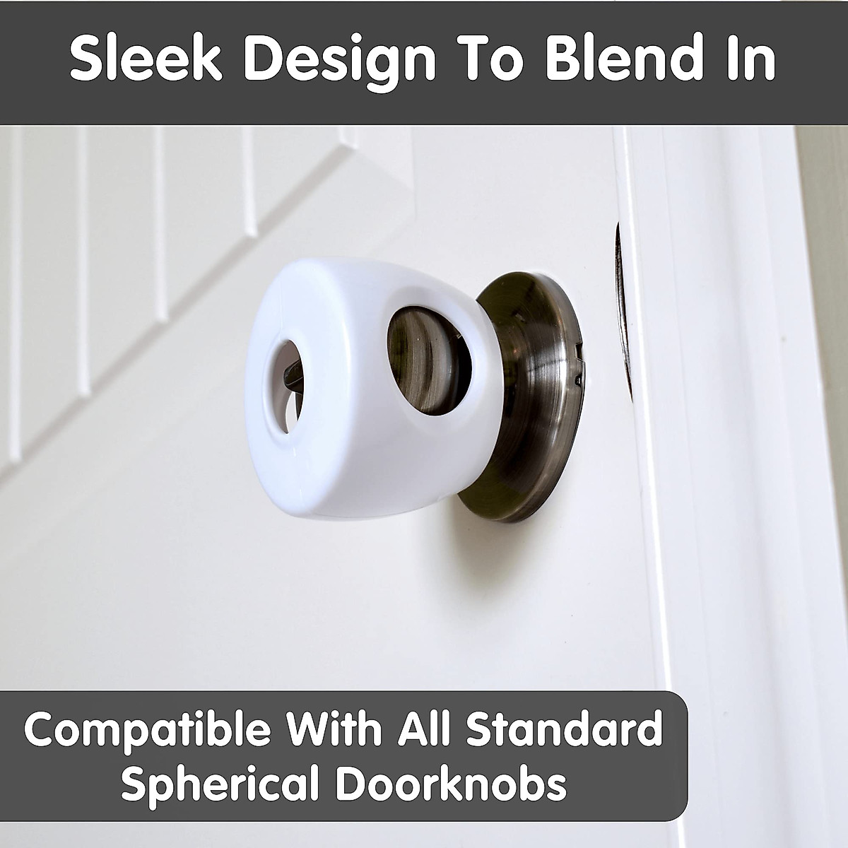 4-Pack Childproof Door Knob Covers - Easy to Install Child Safety Door Knob Cover with No Tools Needed - Reusable, White Baby Proof Door Knob Covers - Door Safety for Kids Made Easy by Wittle