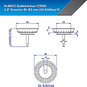 Blanco 125555 Strainer Basket with Pins for Eccentric Operation Stainless Steel, 8.2cm