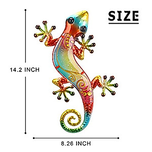 MUMTOP Metal Gecko Wall Decor Lizard Hanging Art for Indoor Outdoor, Garden, Patio, Fence, 14.2 Inch, Red