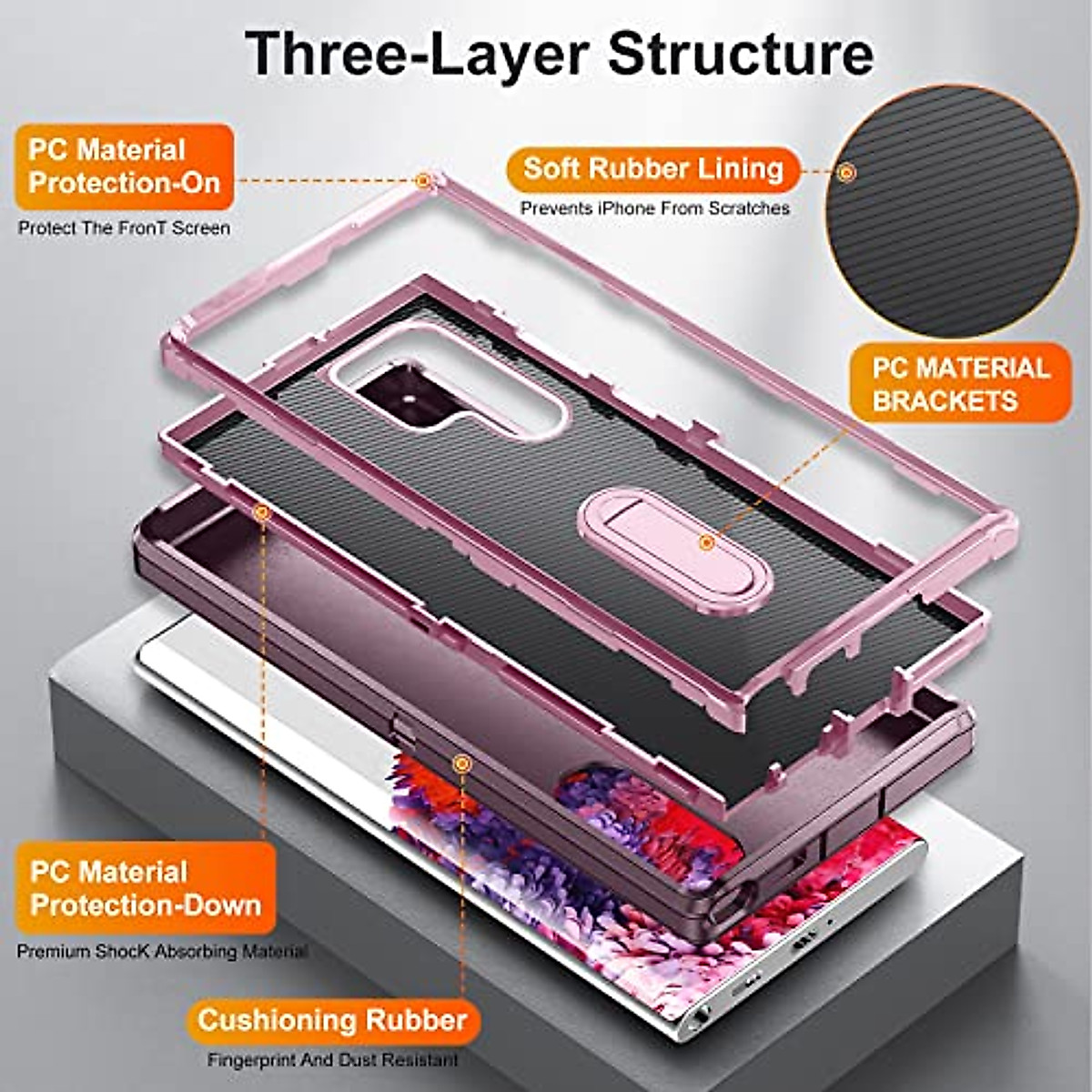 MYY for Galaxy S22 Ultra Case, Heavy Duty Shockproof Anti-Scratch Rugged Protective Case with Kickstand for Samsung Galaxy S22 Ultra 6.8 Inch 2022 (Fuchsia/Pink)