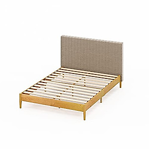 ZINUS Amelia Wood Platform Bed Frame with Upholstered Headboard / Solid Wood Bed / No Box Spring Needed / Easy Assembly, Queen