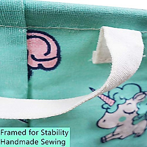 Unibedding 2 Pack Canvas Storage Baskets Large Unicorn Storage Hampers for Girls Kids Room Baby Nursery Collapsible Convenient Home Organizer Containers, Pink Teal Blue
