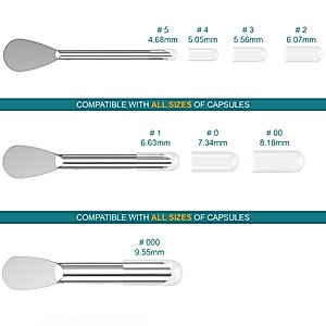 Capsule Filling Machine Kit for Pill Filler - Micro lab Spoons Spatula Tool for Gel Capsules Empty Quickly Fill Tray All Sizes # 000 00 0 1 2 3 4 5