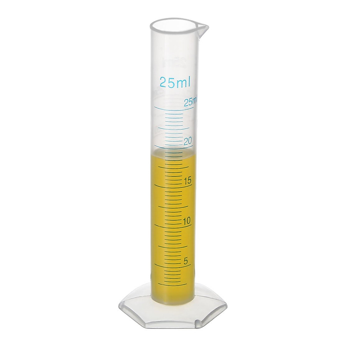 uxcell Plastic Graduated Cylinder, 25ml Measuring Cylinder, Science Test Tube Beakers, Single Metric Scale, Clear Hex Base Flask for Lab Home 2pcs