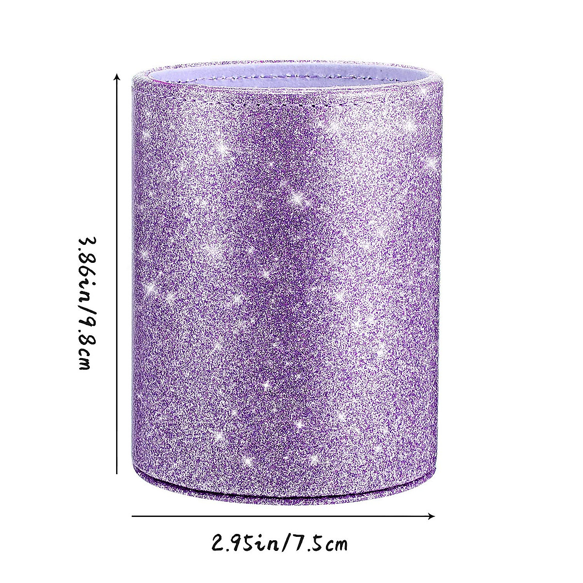 PU Glitter Pen Holder Pencil Cup Shiny for Women Girls, Luxury Makeup Brush Holder Pu Leather Organizer Cup Gift for Desk Office Classroom Home (Purple)
