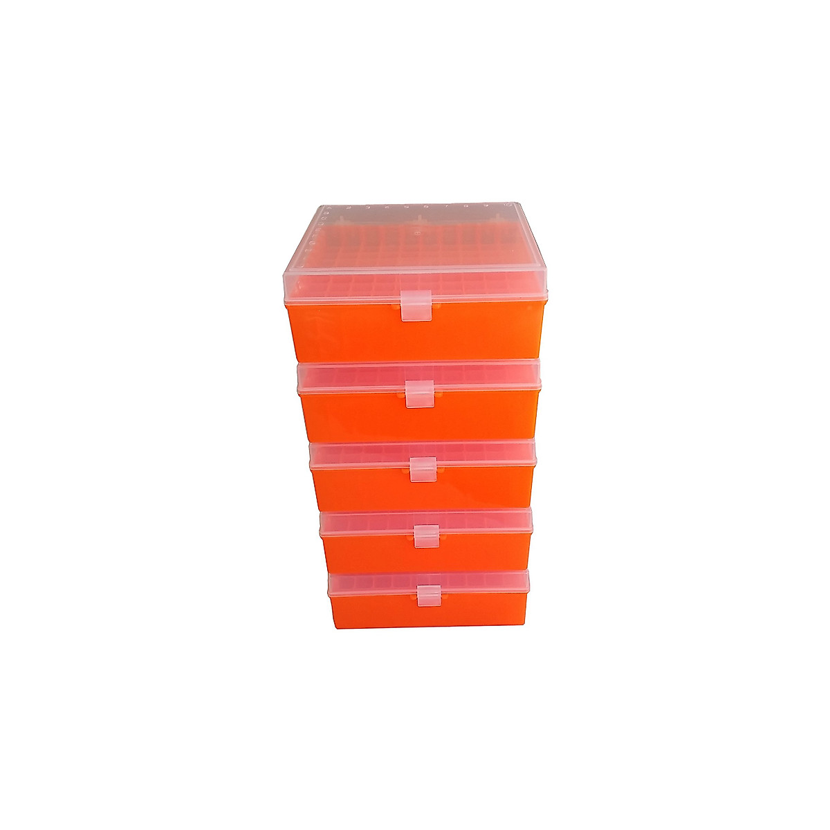 Argos R3128 Translucent Polypropylene 100 Place Microcentrifuge Tube Cryogenic Storage Box with Orange Lid for 0.5, 1.5 and 2.0mL Microcentrifuge Tubes (Pack of 5)
