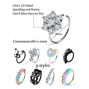 Vsnnsns 20G Nose Rings Hoop Mix Color Nose Piercing Jewelry Stainless Surgical Steel Daith Rook Cartilage Helix Earrings Hoop Ear Nose Septum Rings Body Piercing Jewelry for Women Men 8mm