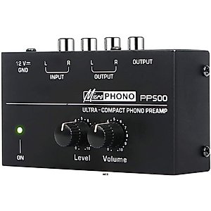 Phono Turntable Preamp-Mini Audio Stereo Phonograph，Separate DC 12V Power Adapter, RCA Input, RCA Output & Low Noise preamp,Portable, Independent Knob Control Operation -Depusheng PP500, Black