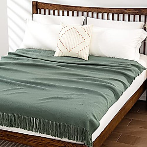 CozeCube Sage Green Throw Blanket for Couch, Boho Throw Blanket with Fringe Tassel, Light Fall Throw Blanket for Bed, Living Room Outdoor, Gift, Sage Green, 50"x60"