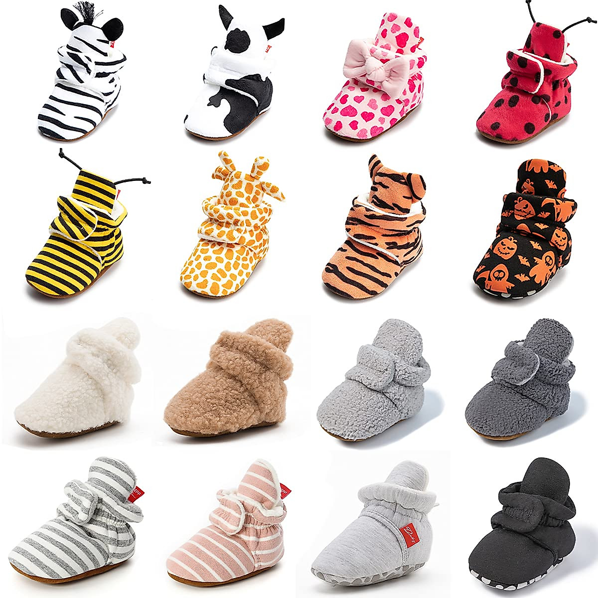 ohsofy Newborn Baby Cotton Booties Stay On Slipper Winter Warm Soft Shoes Non-Skid Infant Ankle Boots Crib Shoes