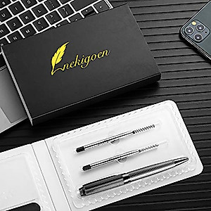 Nekigoen Ballpoint Pen with Gift Box for Men Women,Luxury Stainless Steel Retractable Pen Executive Home Office Use, and 2 Extra Refills Black Ink 1.0mm B2 (full gray)