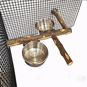 Bird Feeding Bowl Bird Feeding Dish Cup Stainless Steel Bowl with Wood Bird Stand Perch for Parakeet Budgies Lovebirds and Parrot