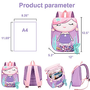 BLUBOON Toddlers Backpack for Girls Cute Preschool Backpack 3D Schoolbag Toddler Bookbag for Kids (Purple)