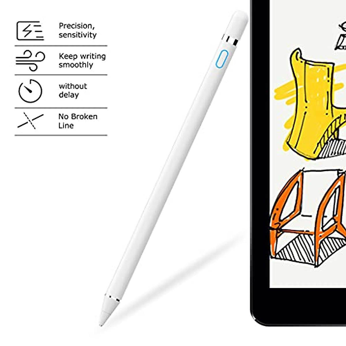 Stylus Pen for iPad, iPad Pencil Compatible for iOS, Android, iPad Air/Pro/Mini 2/3/4 and More, Rechargeable Pen for Tablet (White)