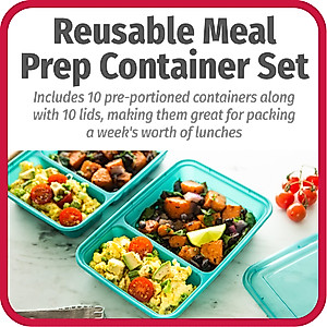 Good Cook Meal Prep, 2 Compartment BPA Free, Microwavable/Dishwasher/Freezer Safe, Teal