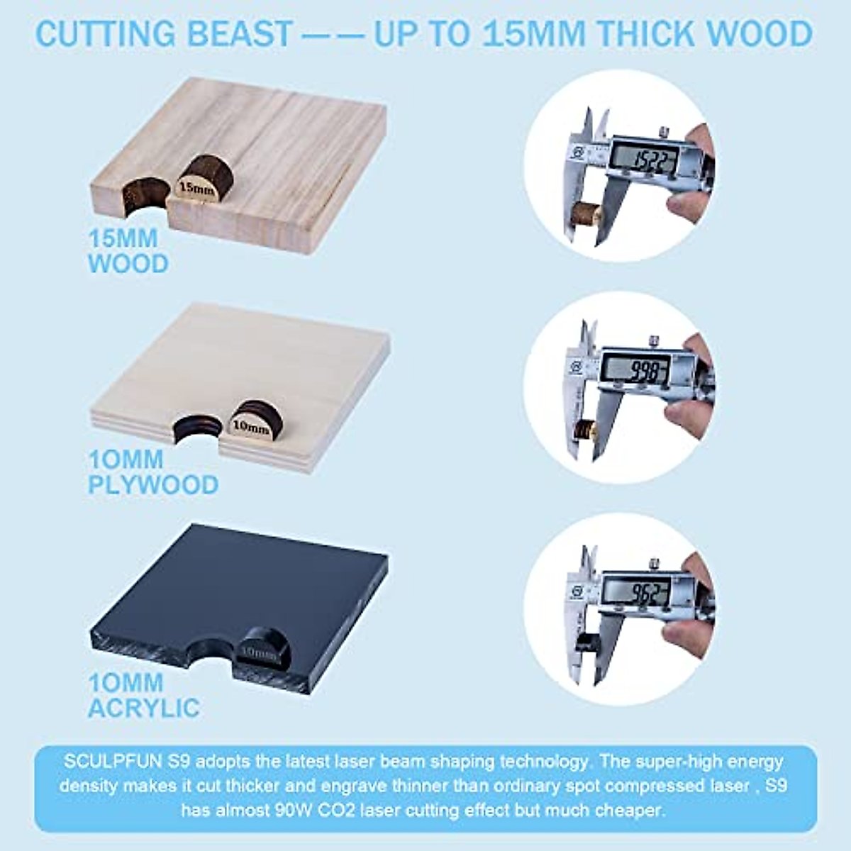 SCULPFUN S9 Laser Engraver, 90W Effect High Precision CNC Laser Cutter and Engraver Machine, Deep Cutting for 15mm Wood, 0.06mm Ultra-Fine Fixed-Focus Compressed Spot