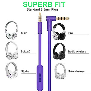 Saipomor Solo Replacement Audio Cable with in-line Microphone and Control Compatible with Beats by Dr.Dre Headphones Solo Studio Pro Detox Wireless Mixr Executive Pill (Purple)