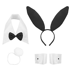 Women's Bunny Costume Set Rabbit Ear Headband Bow Tie Cuffs Rabbit Tail Bunny Cosplay Accessories for Halloween Party