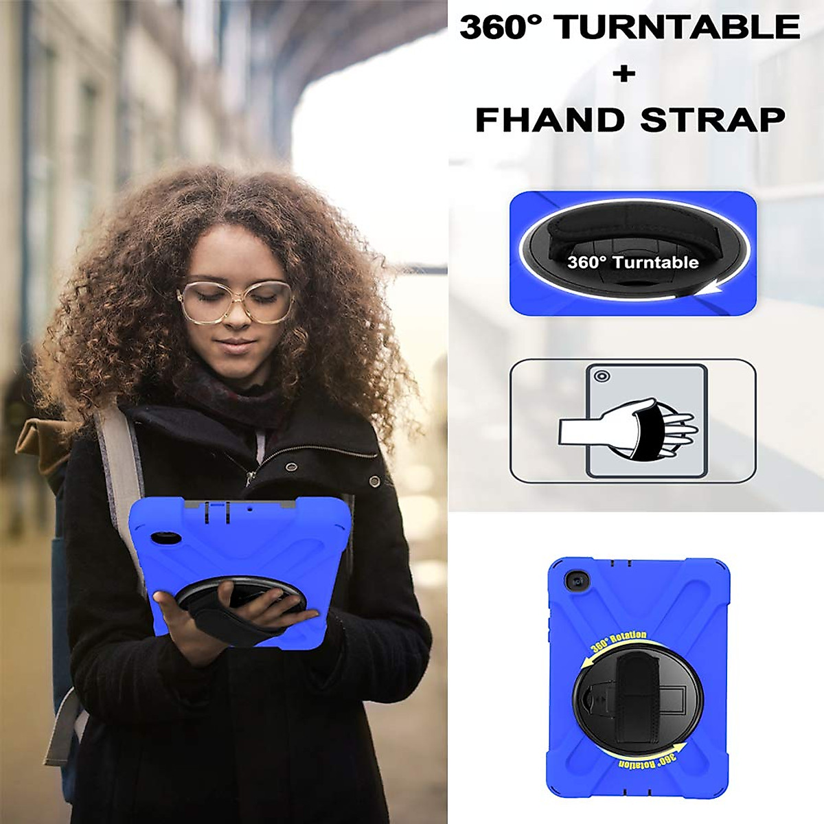 CCMAO Galaxy Tab A 8.4’’ Case 2020, SM-T307 Case, [Hand Strap] 360 Degree Rotating Kickstand Full-Body Impact Resistant Cover for Samsung Galaxy Tab A 8.4-inch SM-T307 (Blue)